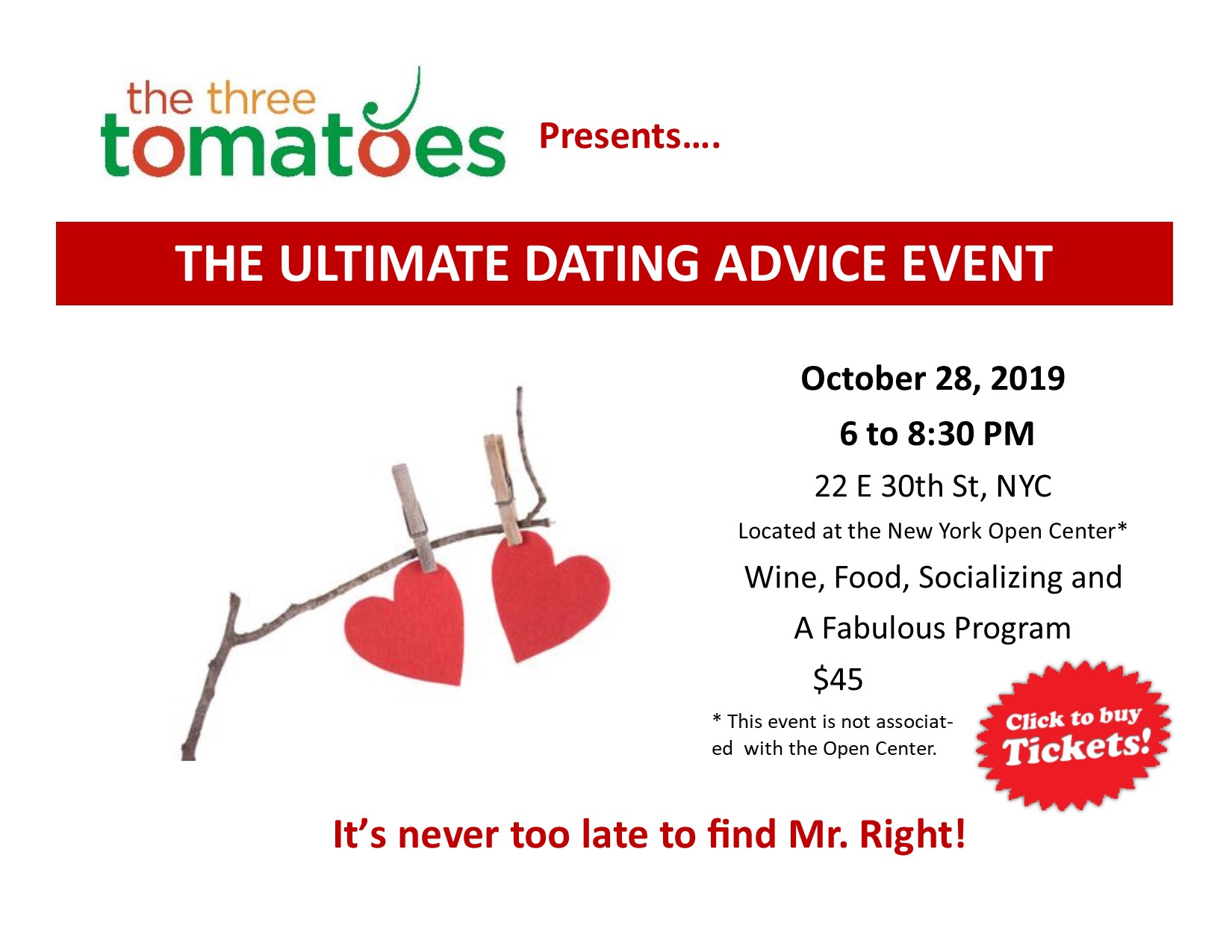 Oct. 28. The Ultimate Dating Advice Event - The Three Tomatoes