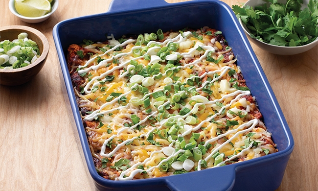 California-Style Cheesy Enchilada Casserole - The Three Tomatoes
